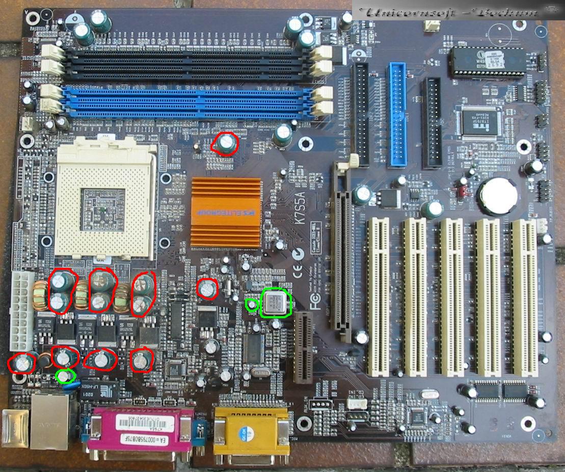 Płyta główna ECS K7S5A - jakie wartości kondensatorów?