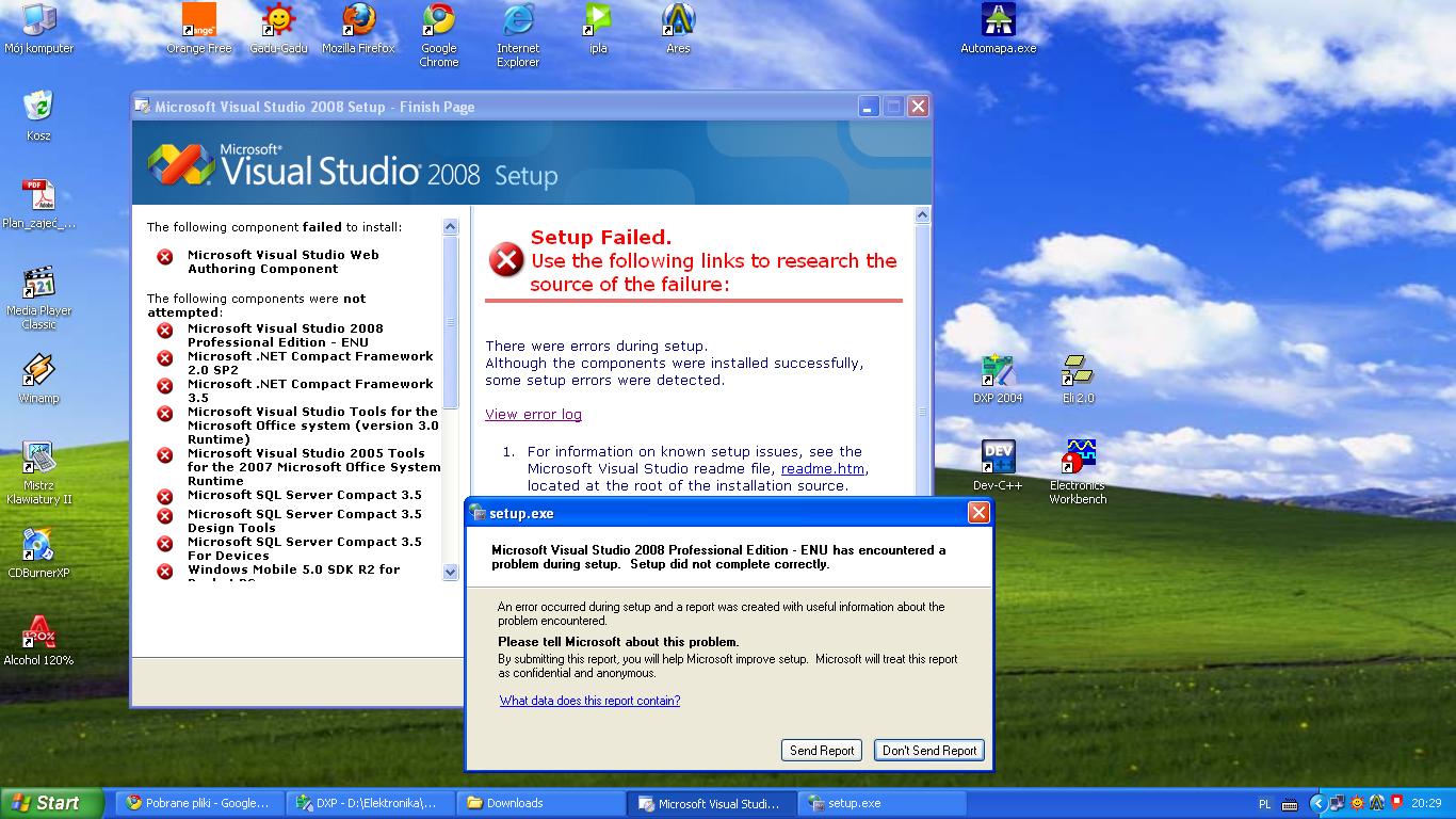 Błąd instalacji Visual Studio 2008 na Windows XP - różnice w wersjach ...
