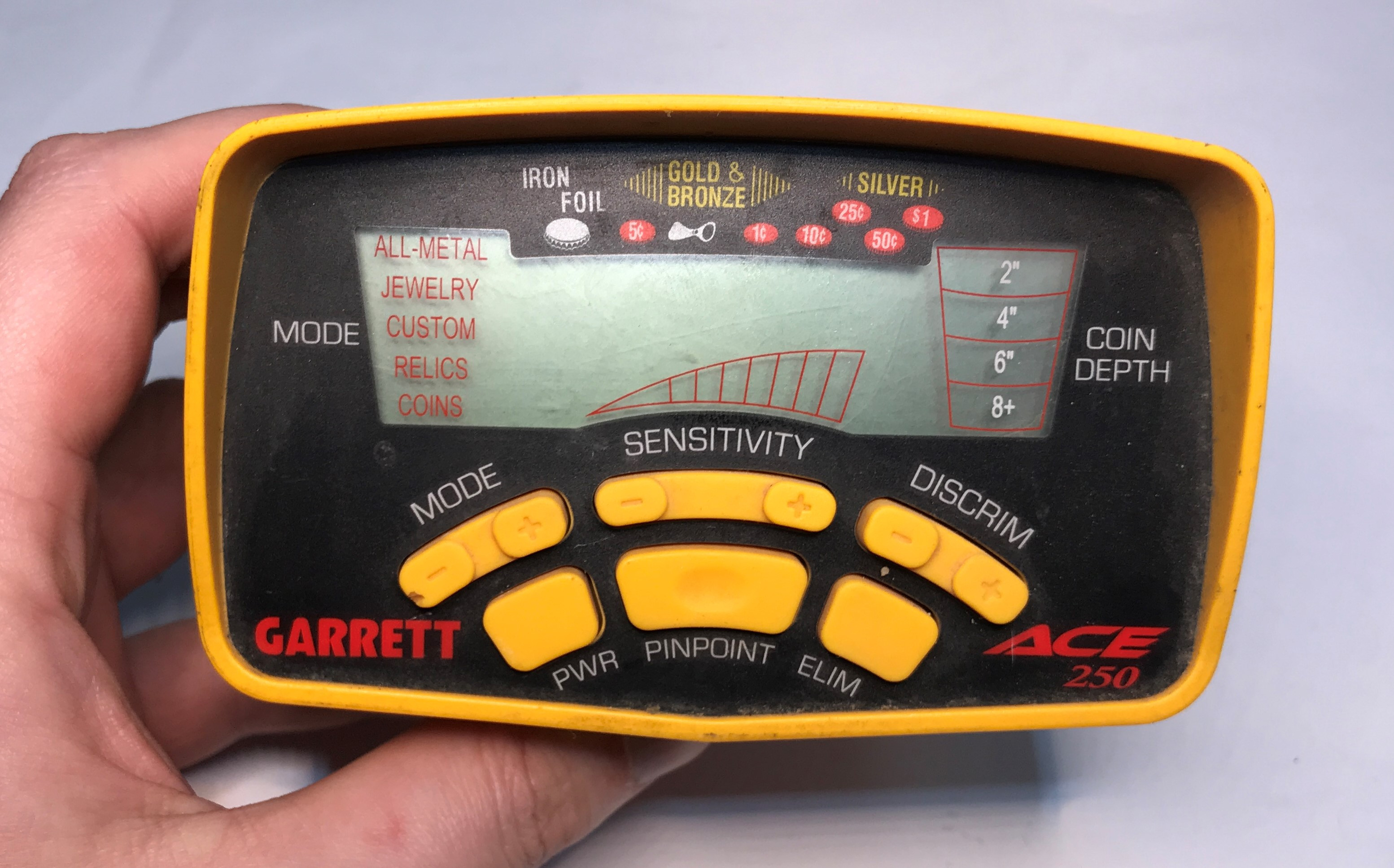 Interior and diagram of the Garrett ACE 250 metal detector