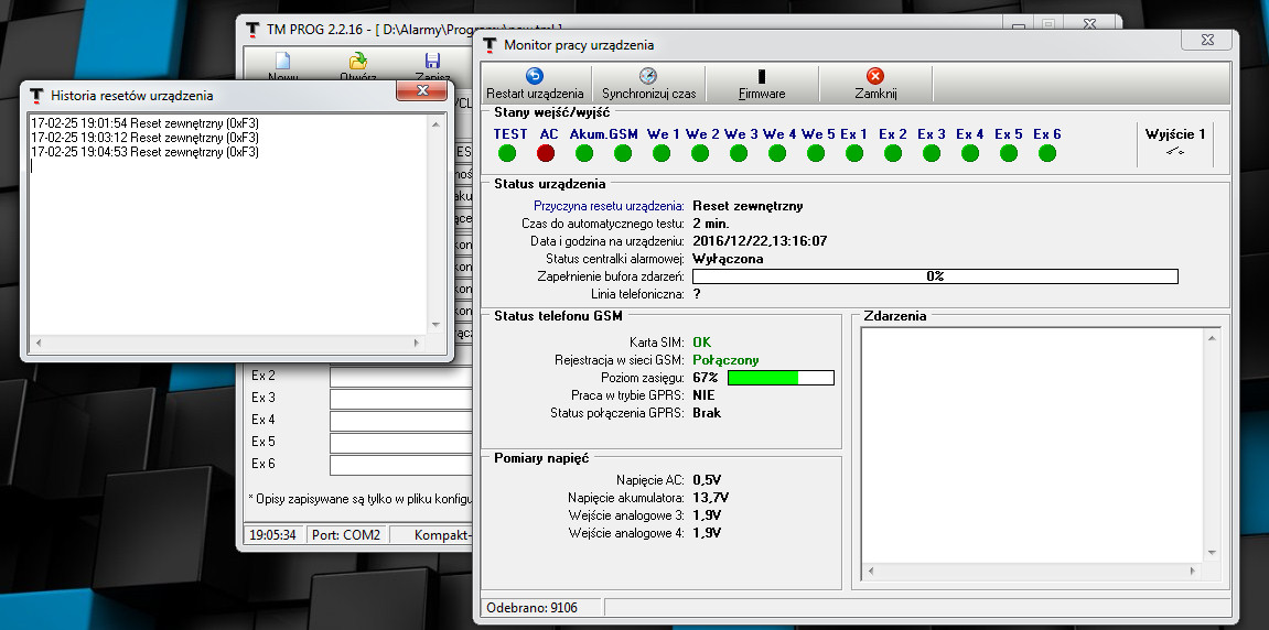 Moduł GSM TM LAB Kompakt 5/6 - Restart, wersje, zasilanie podtrzymujące ...