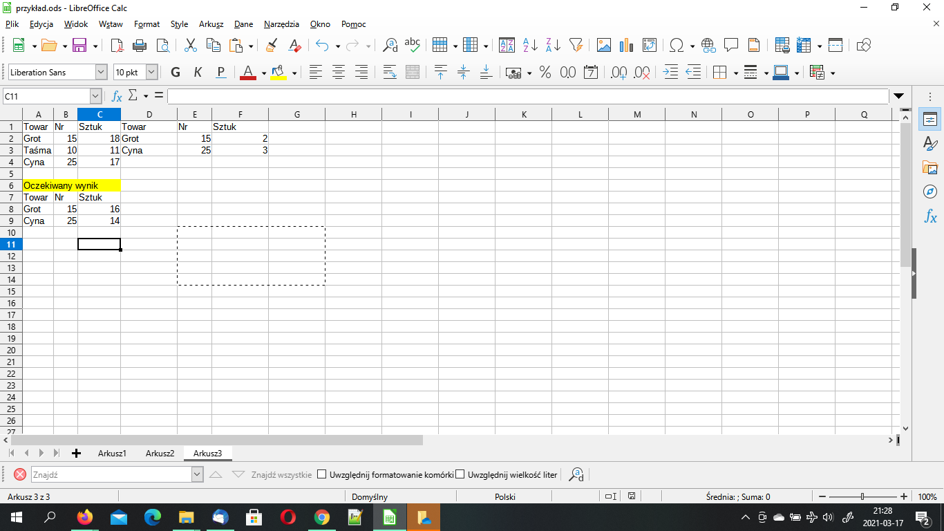 Libre Office/EXCEL - Odejmowanie danych w listach, kolumny AU, BU, CU ...