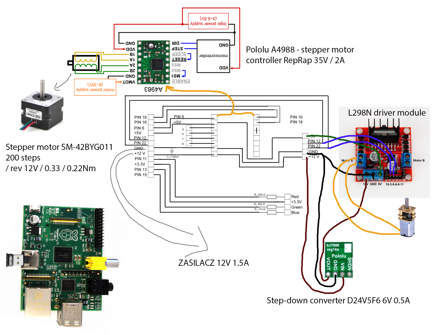 Raspberry Pi B - czy zasilacz 5V 2A jest odpowiedni dla mojego schematu?