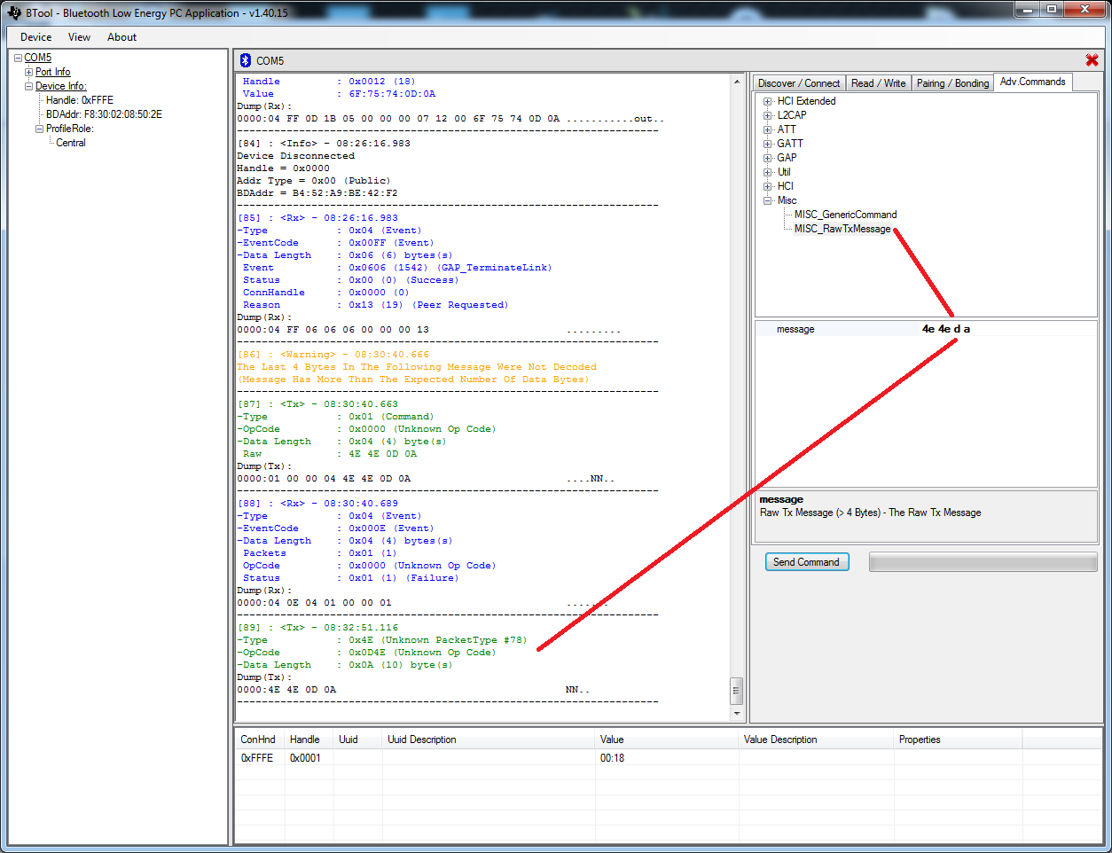Texas Instruments narzędzie BTool i próba komunikacji przez bluetooth