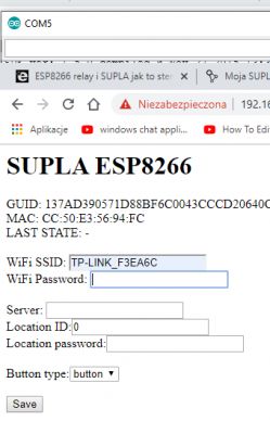 Light control via ESP8266 relay with SUPLA - how to program?