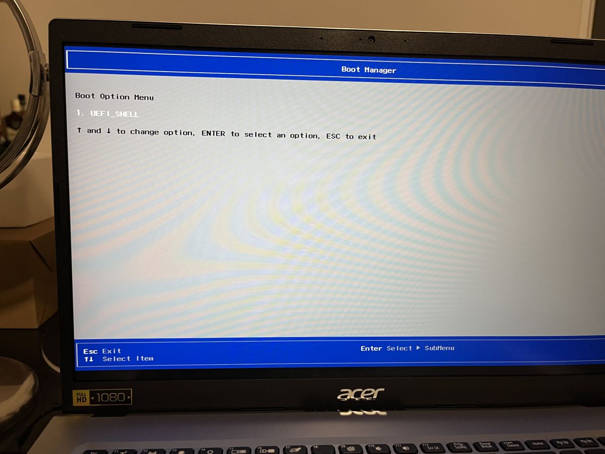 Komunikat Press ESC in 1 second to skip na nowym laptopie Acer Aspire ...
