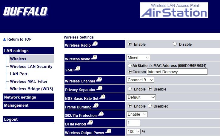 [Rozwiązano] Konfiguracja access point "Buffalo" WLA2-G54L