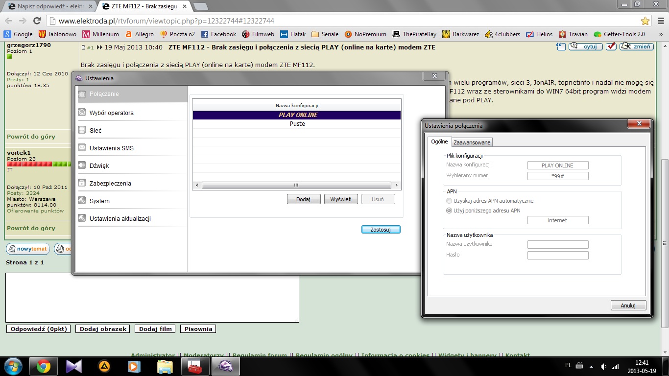 ZTE MF112 - Brak zasięgu i połączenia z siecią PLAY (online na karte ...