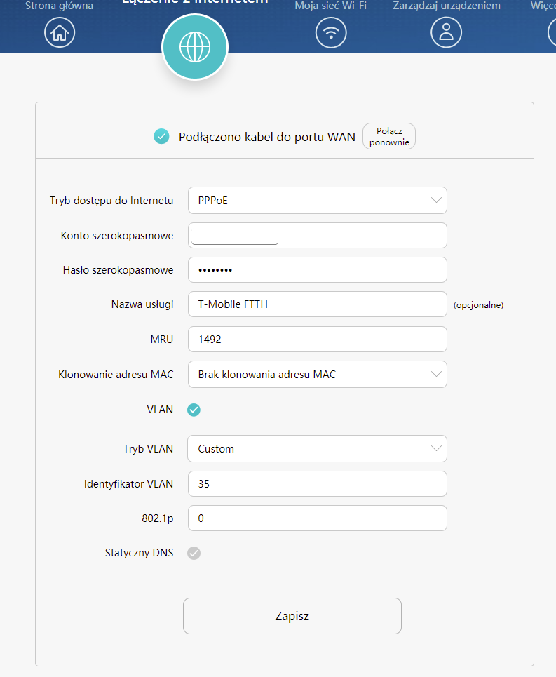 Światłowód T-mobile - własny router - elektroda.pl