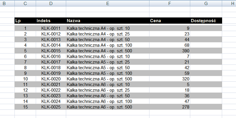 Excel 2007 - Jak ustawić tło co drugi wiersz przy wydruku katalogu?