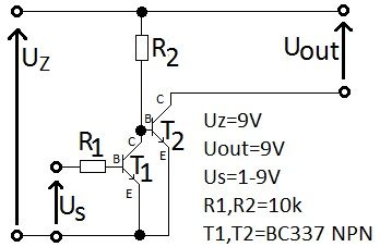 [Rozwiązano] Bramka NOT na tranzystorach zasilanie 9V, sygnał negowany 1-9V