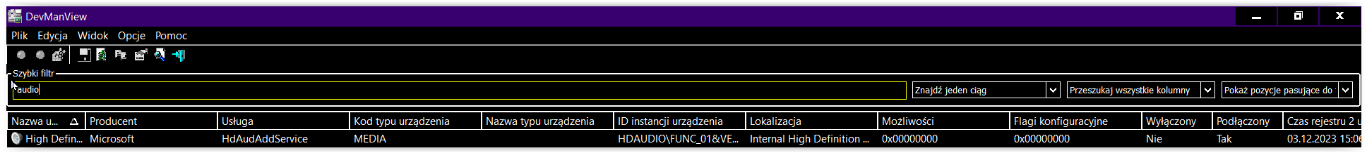 Aktualizacja sterowników przez CCleaner - brak dźwięku, błąd Intel Smart Sound (Kod 10)