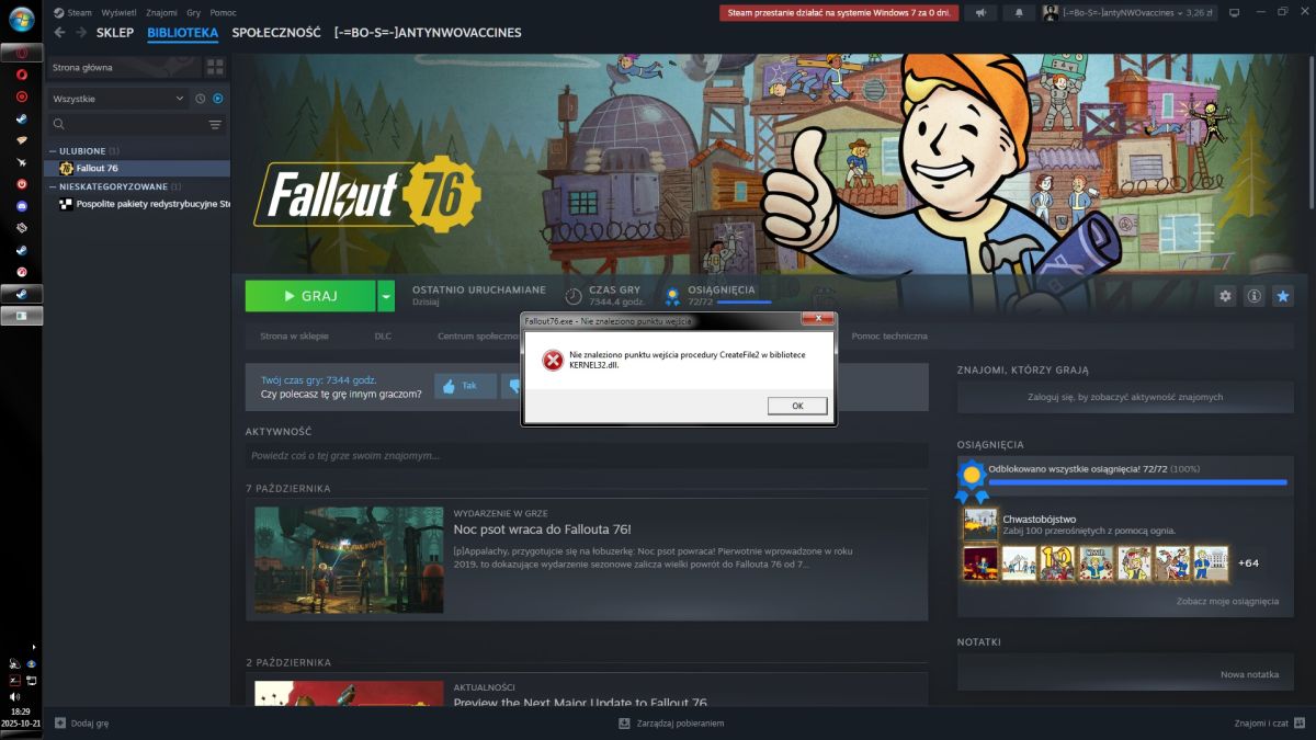 Fallout 76 na Windows 7 – błąd CreateFile2, KERNEL32.dll po ...
