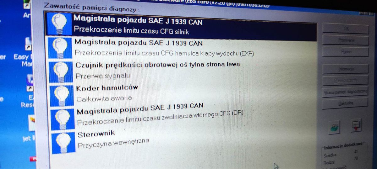 DAF XF105 - Błąd EBS na czerwono + silnik i retarter na żółto
