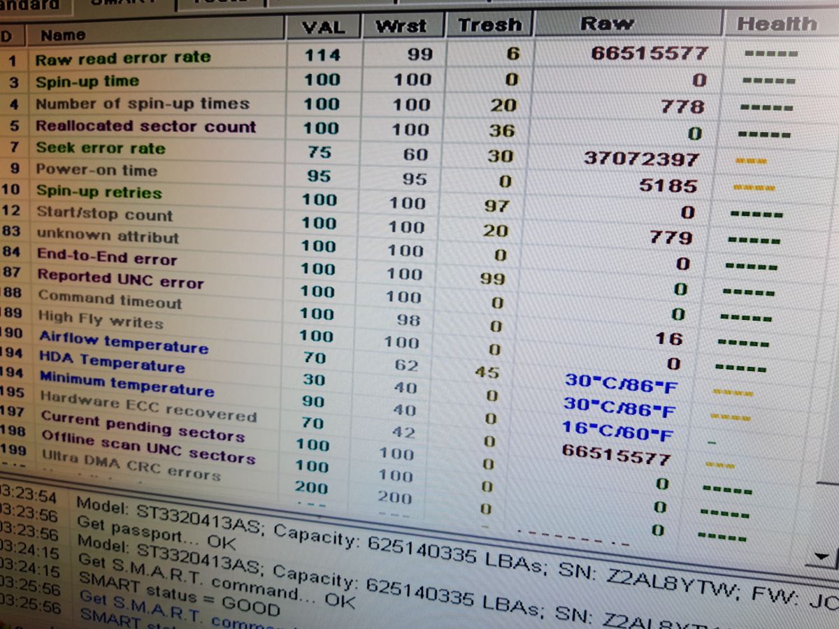 Ocena kondycji dysku HDD Segate ST3320413AS 320 GB na podstawie wyników ...