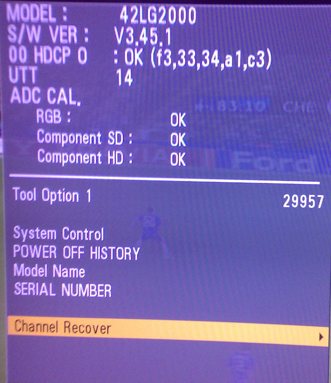 LCD LG 42LG2000 - brak dostępu do menu serwisowego po zmianach ustawień
