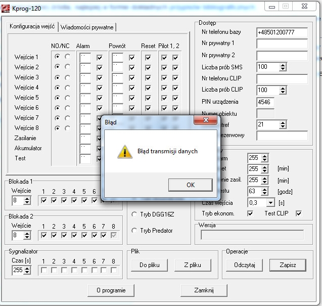 Jak ustawić numer centrum SMS w Keratronik K-GSM 120? Błąd przy zapisie