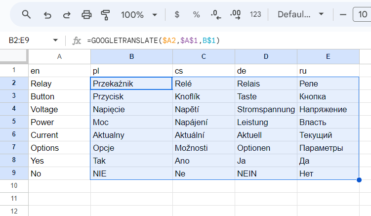 Automatic text translation in Google Sheets (Excel online). Let's translate firmware.