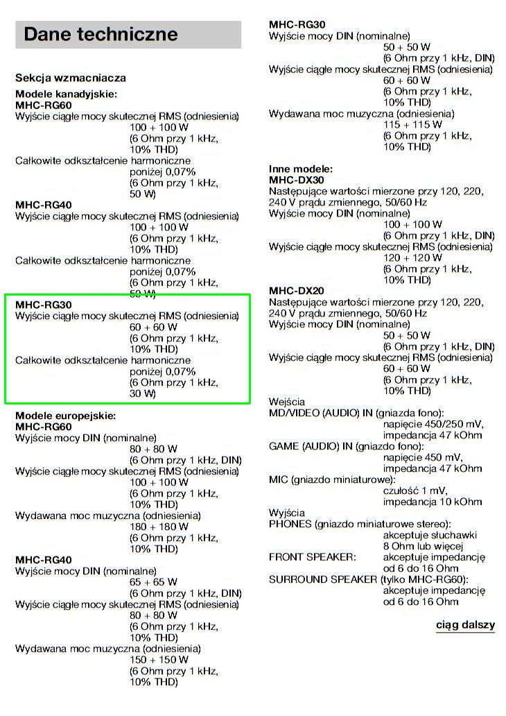 sony HCD-RG30 - Jakie głośniki można podłączyć. - elektroda.pl
