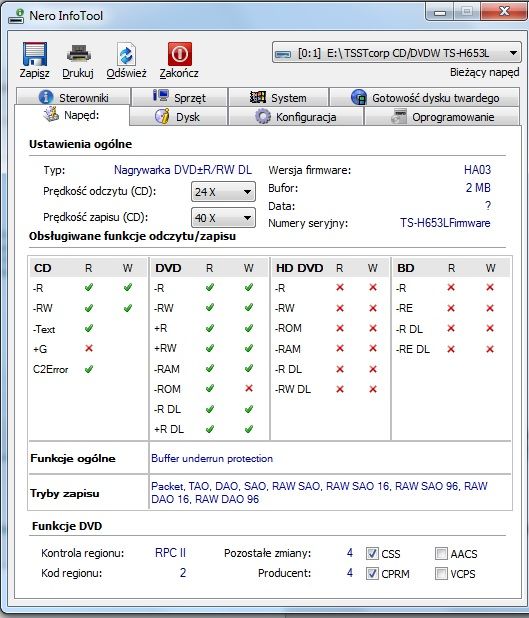 Program diagnostyczny do testowania odtwarzacza CD/DVD - sprawdzenie ...