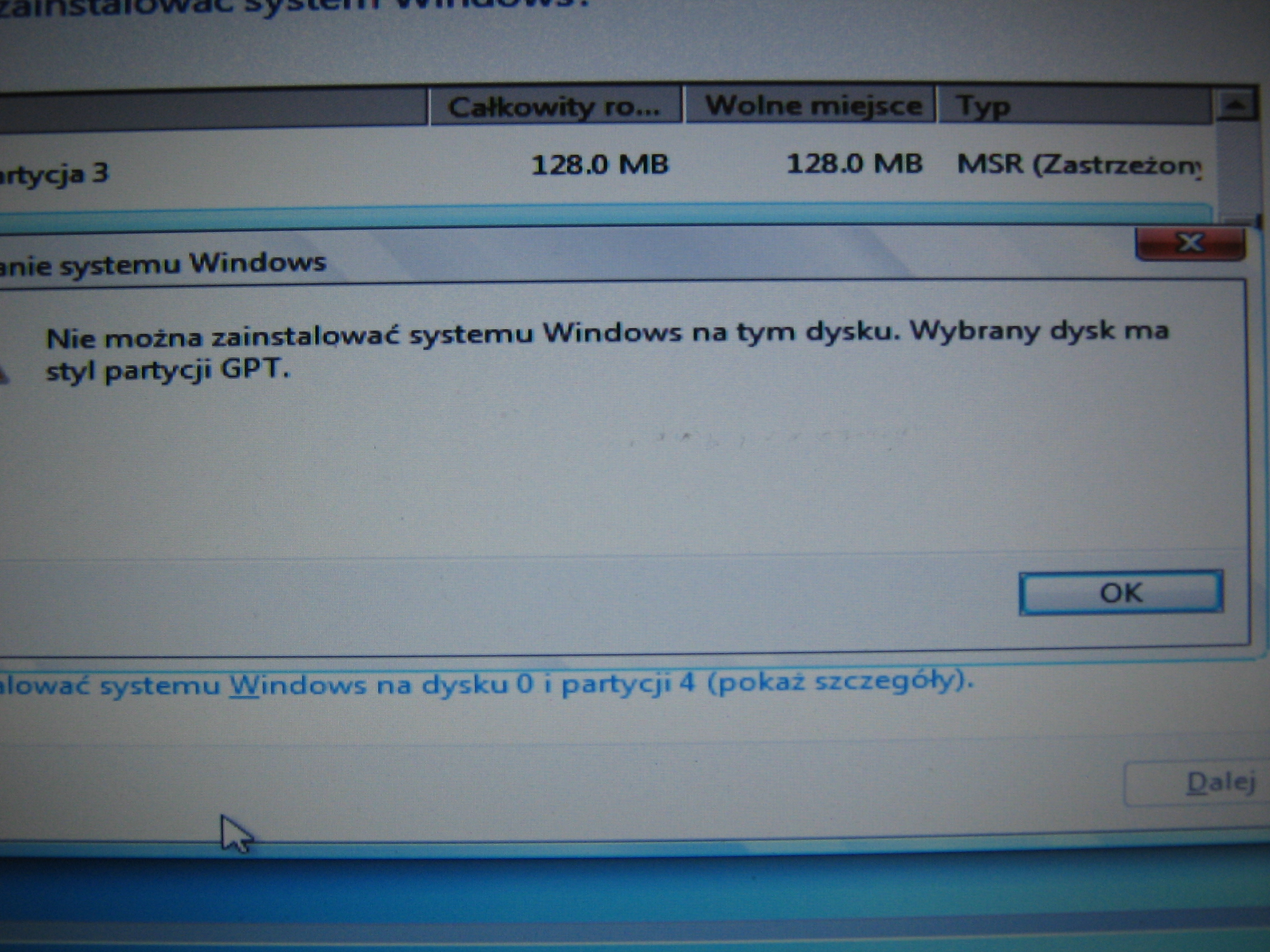 Samsung NP350V5C, Windows 8 x64 - tablica partycji GPT, instalacja Windows 7 x64