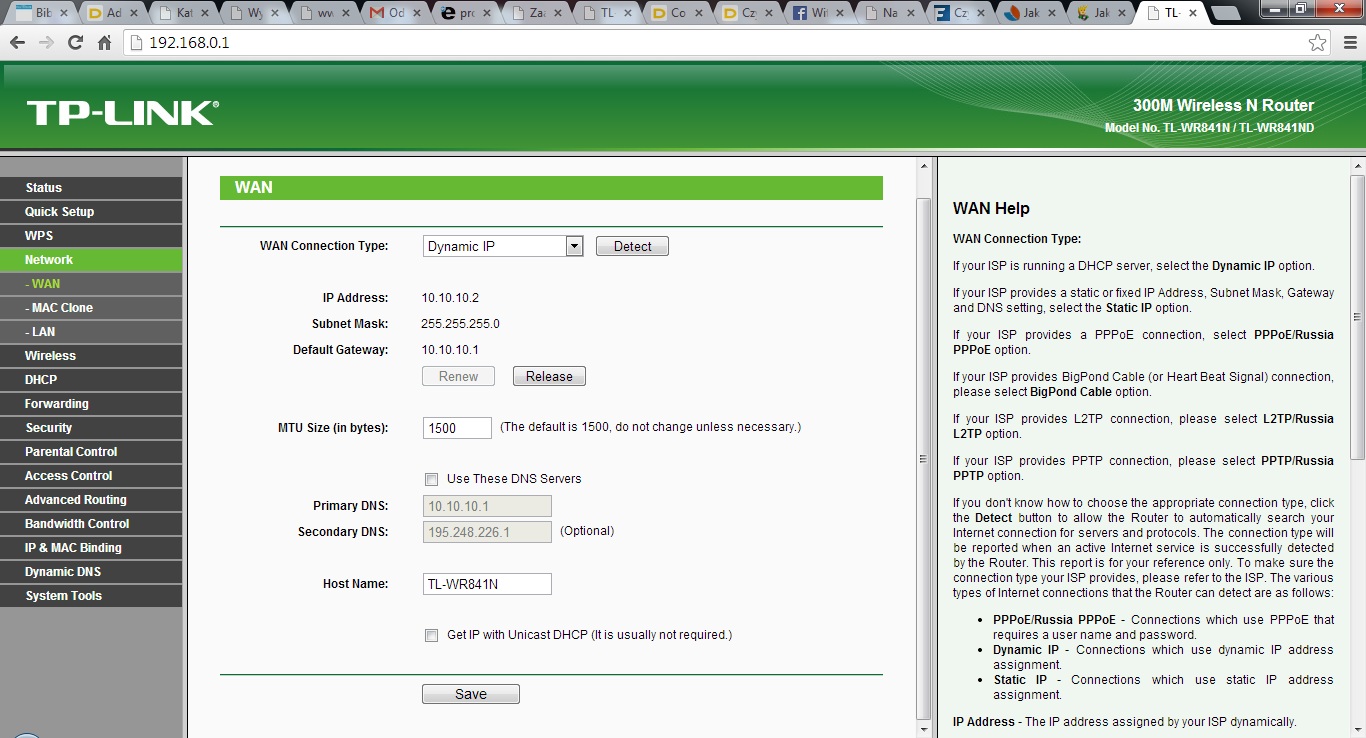 problem - Tp link tl-wr841n połączenie niezidentyfikowane