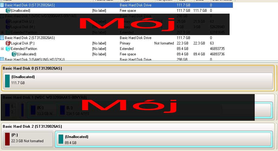 Dane zniknęły po podłączeniu dysków Seagate Barracuda ST3120026AS