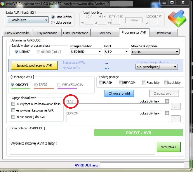 AVR fuse Calculator i programator graficzny z avrdude - 15