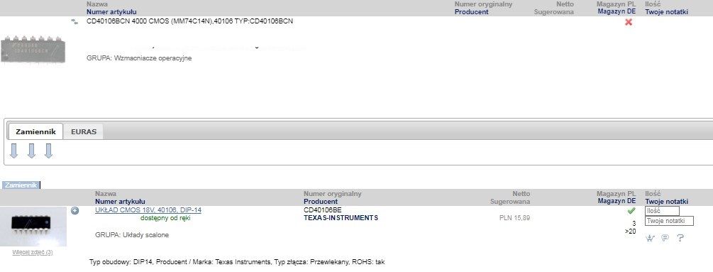 Dobór zamiennika dla układów MM74C14N, CD40106BCN - poszukiwanie ...