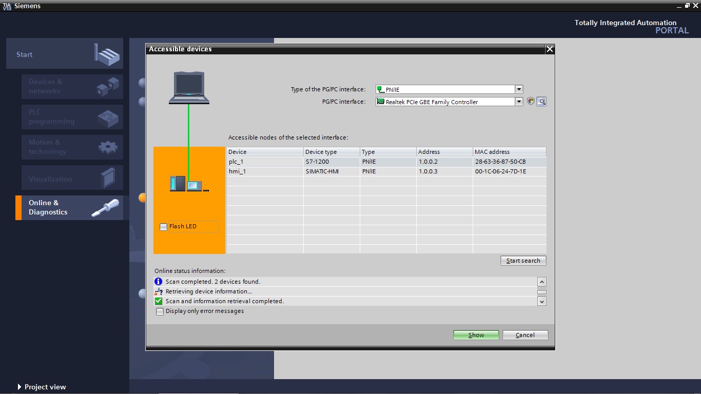S7-1200 - Step7 Basic V13 Online & Diagnostic brak połączenia