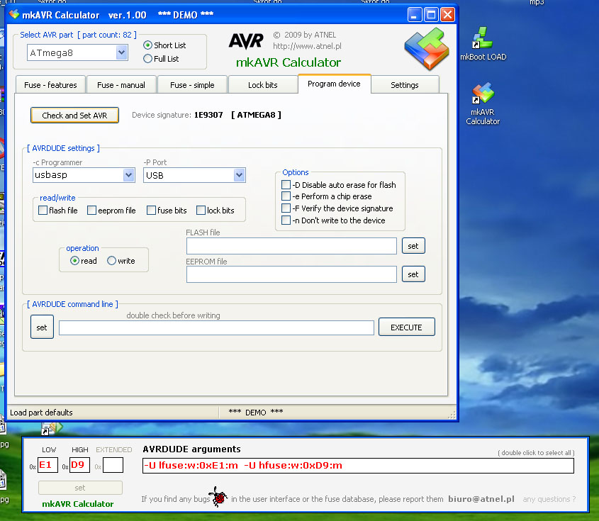 AVR fuse Calculator i programator graficzny z avrdude - 2