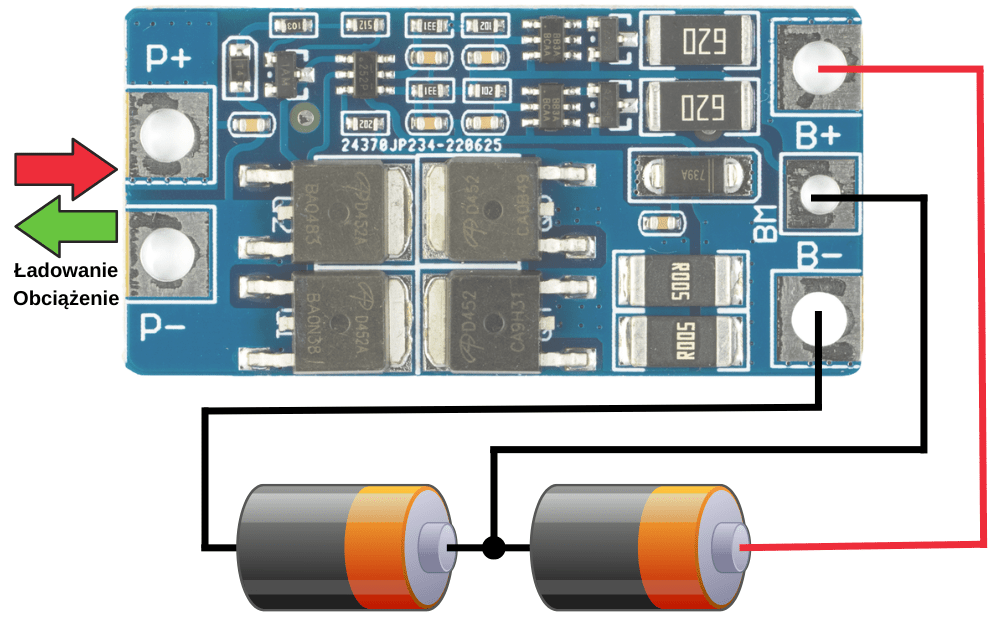 Ładowanie akumulatorów 18650 2s z TP5100, BMS i balanserem - właściwe połączenie i schemat