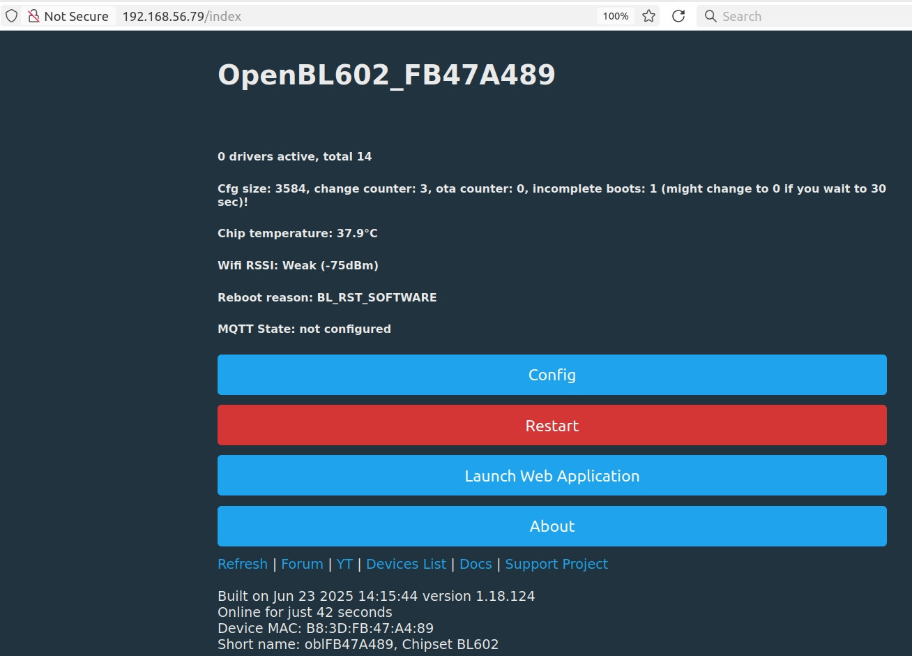 BL602 SM-028_V1.3 Boot Loop After OpenBK Flashing - [APP] [EVT] Unknown code 11, 5795