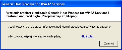 Częsty błąd Generic Host Process for Win32 Services - przyczyny?