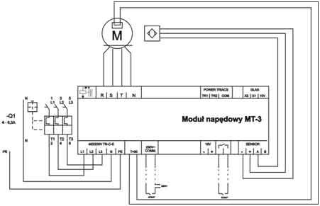 Schemat podłączenia układu sterownika dzwonami Rduch MT-3 w kościele