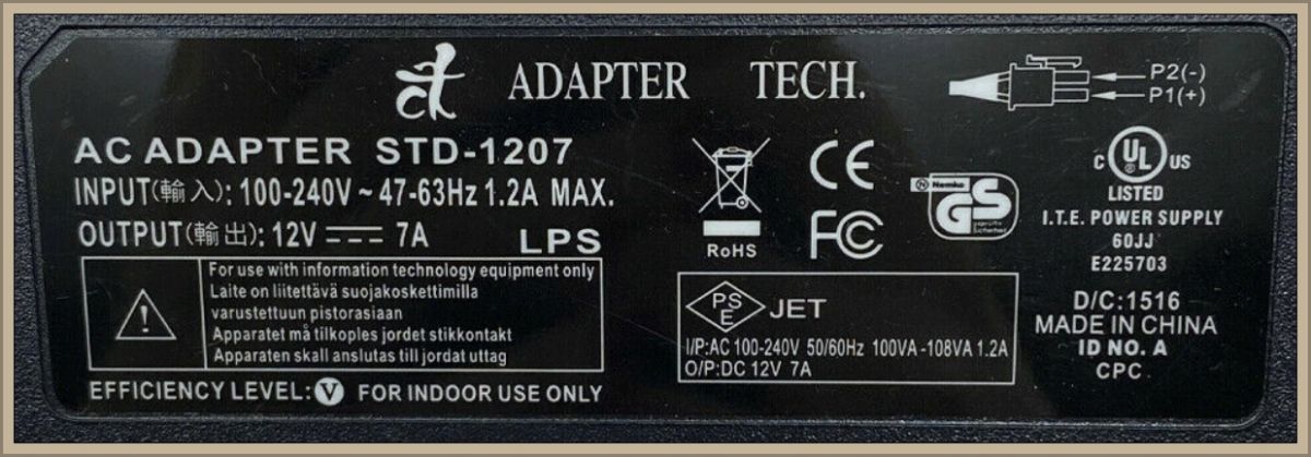[Rozwiązano] Genuine Adapter Tech. STD-1207 Switching Power Supply Cord ...
