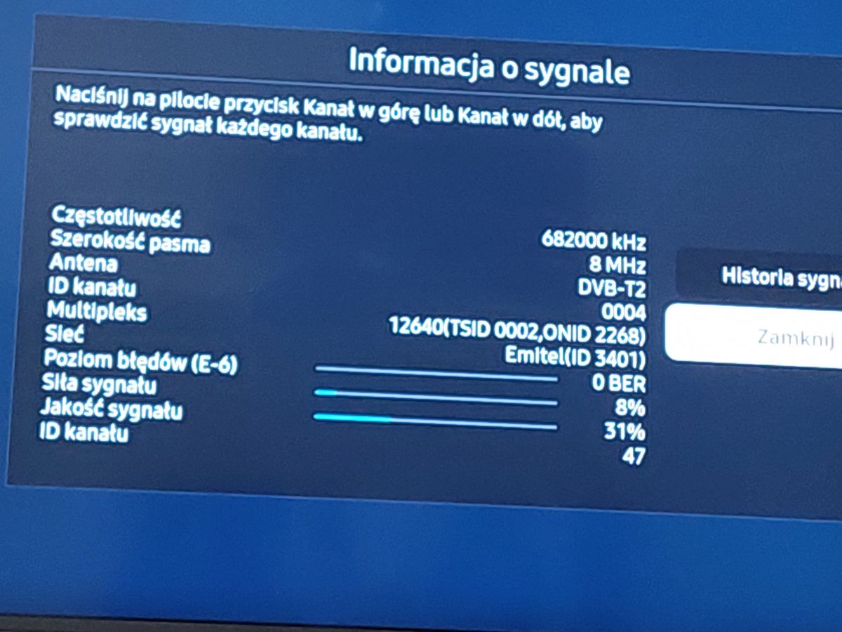 Brak odbioru MUX 2 na 1 telewizorze a antena jest podłączona do obu