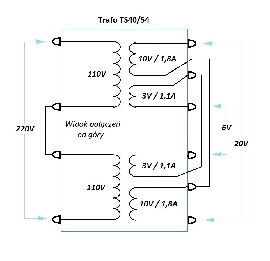 Jak uzyskać 13V/1,8A z transformatora Ts 40/54 łącząc uzwojenia? - 2
