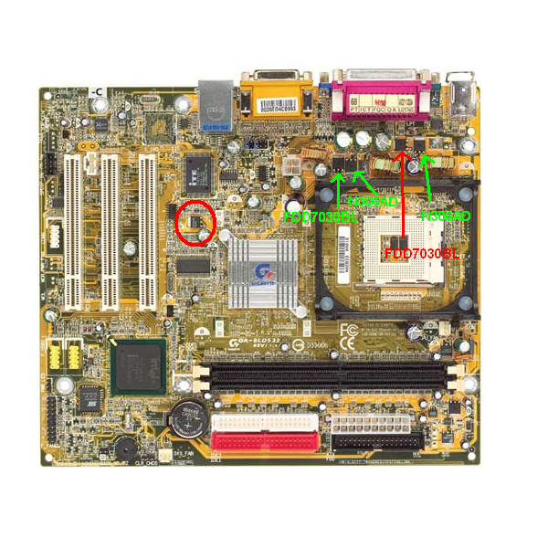 Zwarcie linii 12V na płycie Gigabyte GA-8LD533 po zmianie procesora na ...