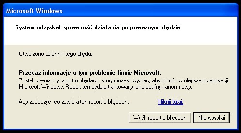 Błędy systemowe po uruchomieniu Windows XP SP3 - reinstalacja systemu