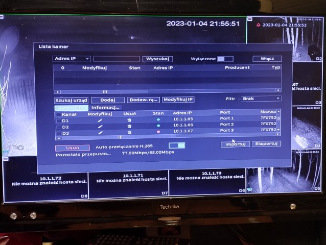 DVS do kosza NVR0801PoE-D8, switch PFS3005-4ET-60: Połowa kamer nie ...
