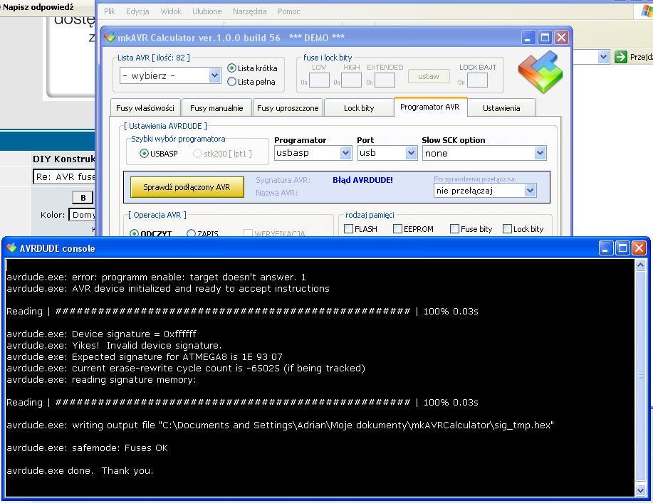 AVR fuse Calculator i programator graficzny z avrdude - 12