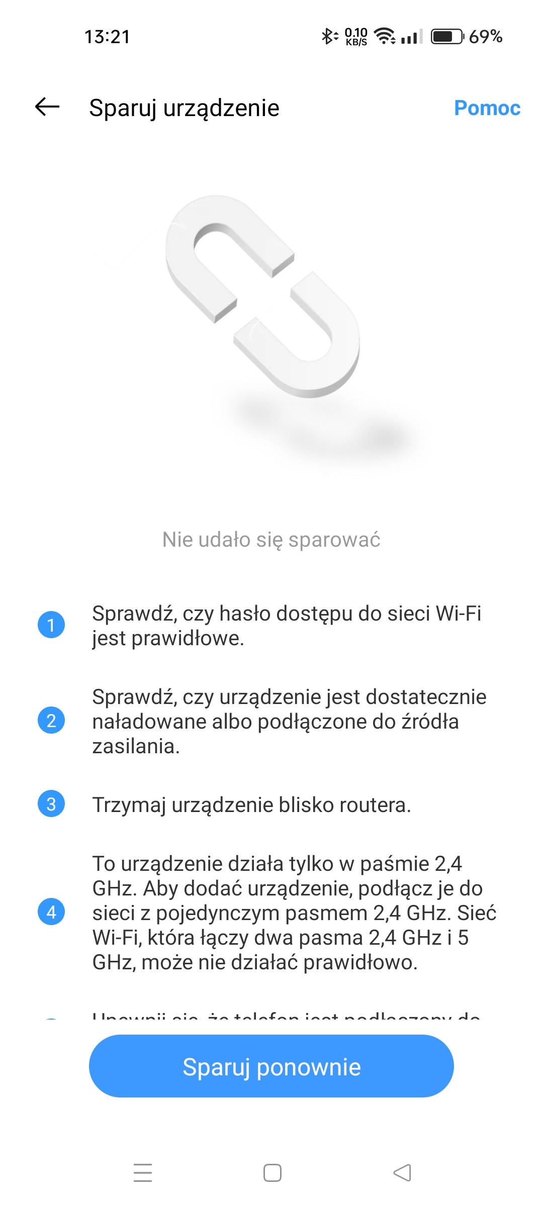 [Solved] Smart bulb does not connect to the app - error message pictured