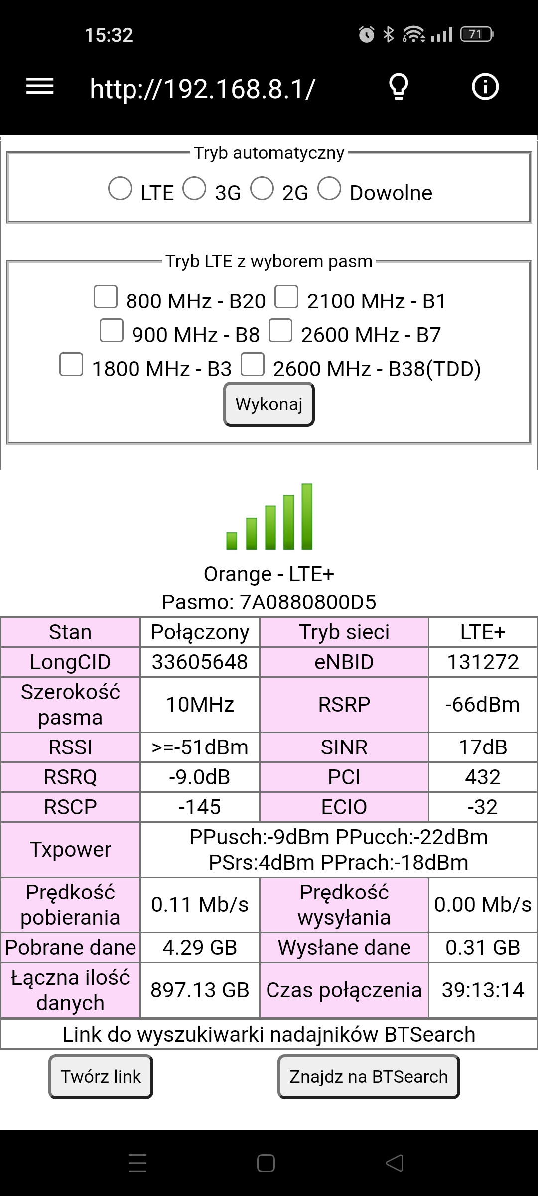 Spadek prędkości LTE Orange - BTS Brzezinka, ul. Czarna 6, B818-263 ...
