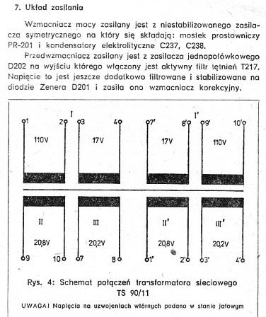 Unitra WS-315: z których wyprowadzeń transformatora TS 90/11 zasilić ...