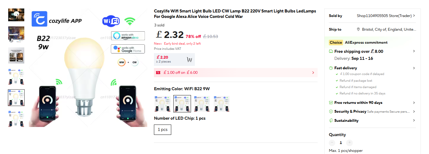 CozyLife B22 9W CW/WW LED Bulb - OpenLN882H Flash Conversion Overview ...