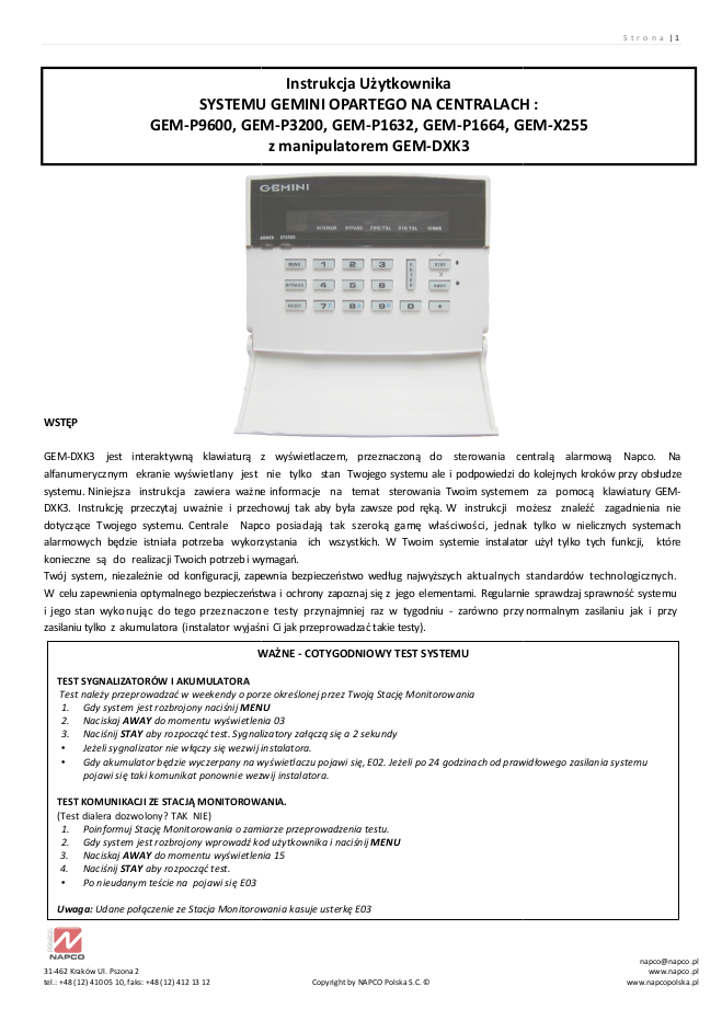 Centrale alarmowe i moduły rozszerzeń - spis instrukcji