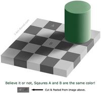 Iluzja optyczna pasma Macha – dlaczego kwadraty A i B mają ten sam kolor?