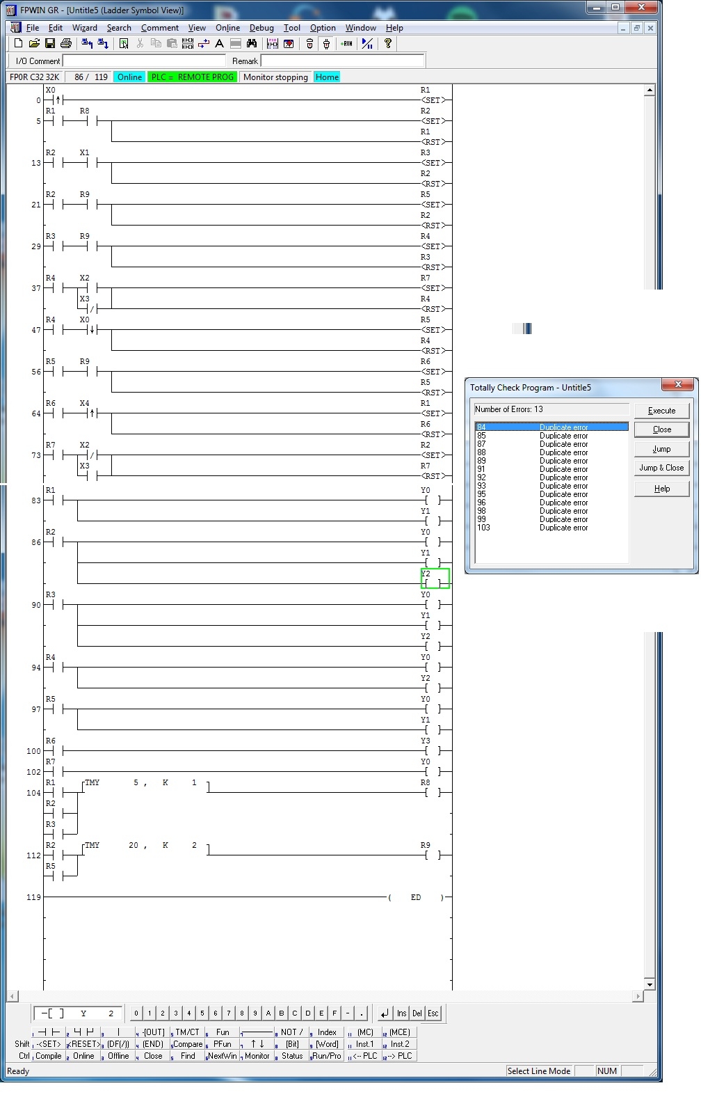 Problem z zaprogramowaniem sterownika [Duplicate error]FP0R - C32T ...