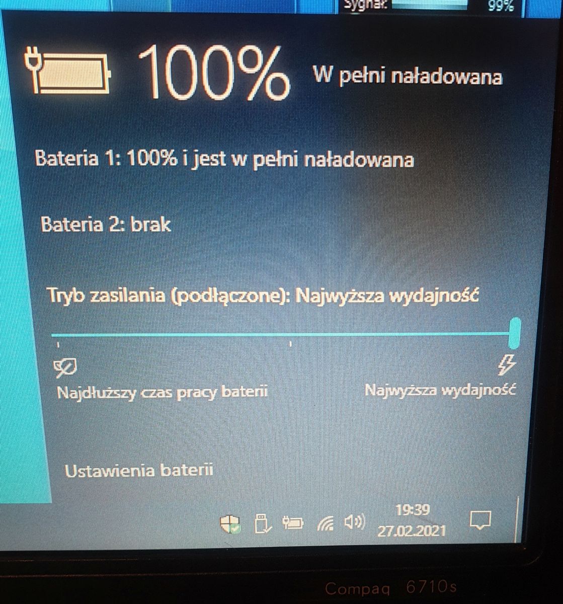 HP Compaq 6710S - Nowa bateria, laptop nie działa bez zasilacza