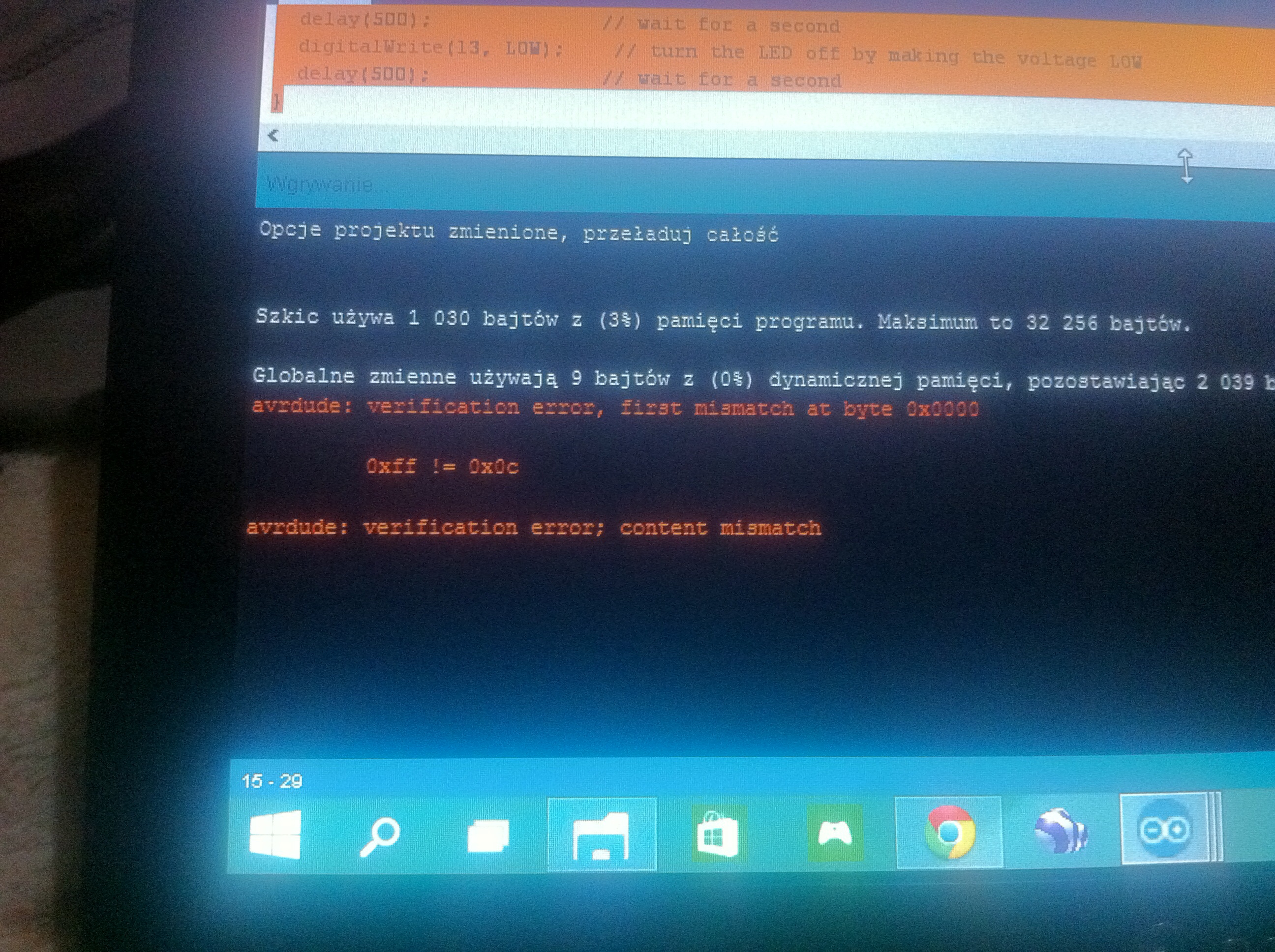Klon Arduino Uno DCcEle DCcduino - błąd przy wgrywaniu programu Blink
